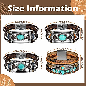 Glenmal 4 Pcs Boho Leather Bracelet Turquoise Cuff Leather Bracelet Western Jewelry Gifts for Women Multilayer Layer Wristband Turquoise Bangle for Women(Vintage)