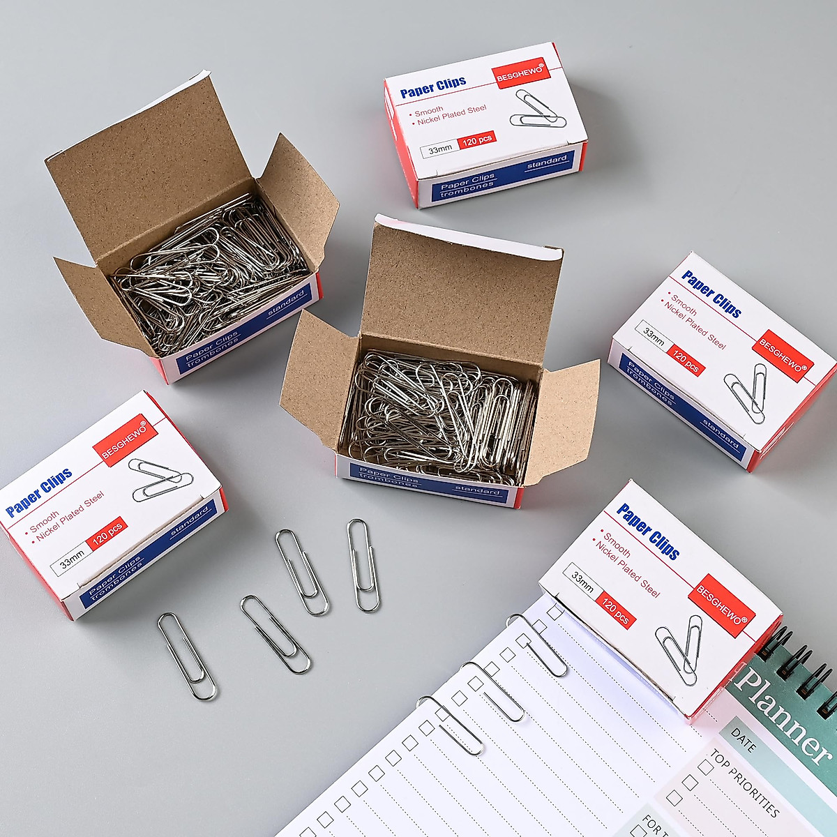 Paper Clips 720 pcs, Paper Clips Medium Size, Paperclips Office Supplies, No.1 Smooth Paper Clips Standard Size(6 Boxes of 120 Each)