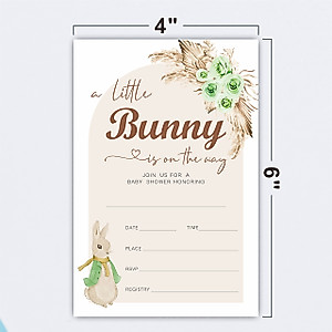 JCVUK Set of 25 Baby Shower Invitations with Envelopes, Diaper Raffle Tickets and Baby Shower Book Request Cards,Green Boho Bunny Theme Babyshower Party For Boys or Girls(YQKTZ-B06)