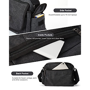 Canvas Satchel Bag men,Classic small Messenger Bag for Men,Crossbody Bag Aesthetic small,Unisex Classic Canvas Shoulder Bag for women, Bookbag for Work,black.