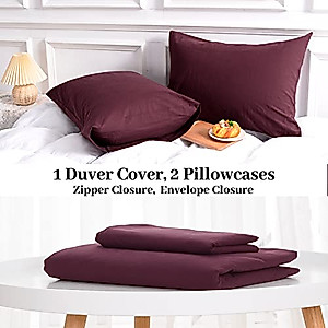 NEXHOME PRO Duvet Cover Set King Size Linen Look Textured Organic Natural 100% Washed Cotton Duvet Cover Burgundy Dark Red 3 Pieces Bedding Set with Zipper, Breathable, Soft (No Comforter)