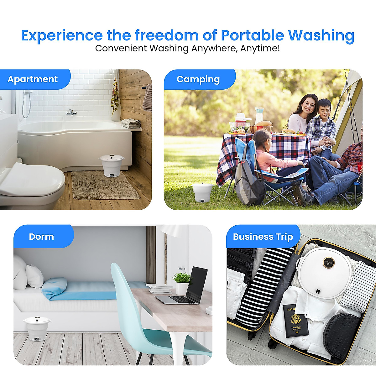 SereneLife Portable Mini Washing Machine - Foldable Bucket Washer for Clothes Laundry Lightweight and Easy to Bring, Perfect for Use in Camping, Apartments, Dorms, and Business Trip (White)