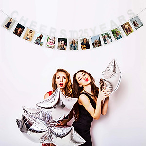 Cheers To 25 Years Photo Banner - Happy 25 Years Old Birthday 25th Anniversary Party Decoration Sign Silver