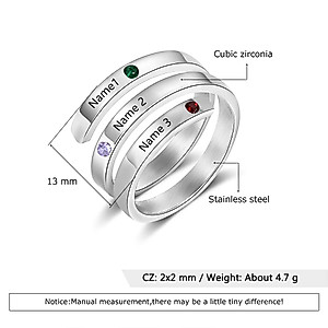 LanM Personalized Mothers Rings for 3 Birthstones BFF Wrap Name Rings for Women Promise Rings for Her Free Engraving Sisters Friends Rings for Girl Mother Day Gift