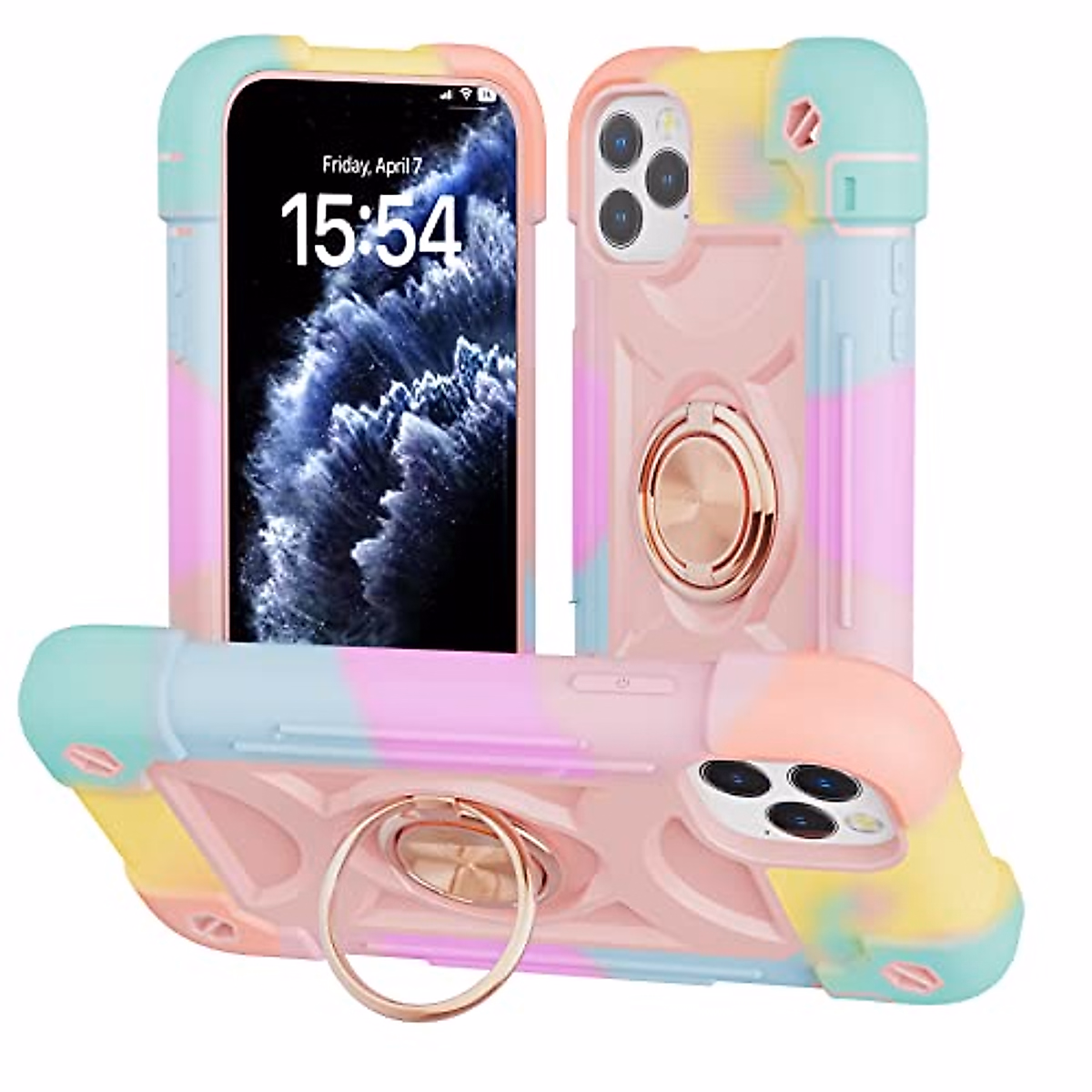 Cookiver for iPhone 11 Pro Max Case 6.5 Inch, with 2 Pack Glass Screen Protector,Heavy-Duty Shockproof Rugged Military Grade Cover with Magnetic Car Mount for iPhone 11 Pro Max (Rainbow Pink)