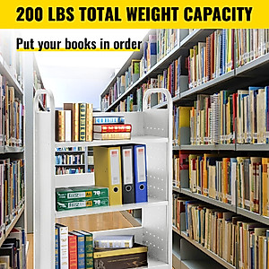 VEVOR Book Cart, 200lbs Library Cart, 30x14x49 Inch Rolling Book Cart Single Sided L-Shaped Flat Shelves with 4 Inch Lockable Wheels, for Home Shelves Office and School Book Truck in White
