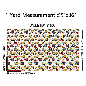 Cartoon Excavator Fabric by The Yard Cute Tractor Construction Vehicle Fabric for Kids Teens Boys Outdoor Equipment Trucks Decor Fabric for DIY Upholstery and Home Accents 1 Yard,36" L x 59" W