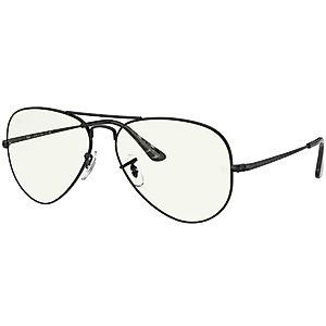 Ray-Ban Rb3689 Aviator Metal II Glasses, Black/Clear Blue Light Filtering, 58 mm