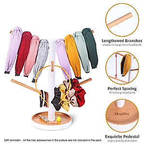 MUGFILWJ Headband Holder Organizer with 6 Branches Wooden Scrunchie Display Hanger with Bottom Bracket for Hair Hoop Hairband Jewelry Claw Clips Perfect Gifts for Girls and Women(white)