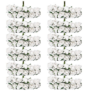zorpia Mini Fake Rose Flower Heads 144pcs Mini Artificial Mulberry Paper Roses Flower with Wire Stem DIY Wedding Flowers Accessories Make Bridal Hair Clips Headbands Dress (White)