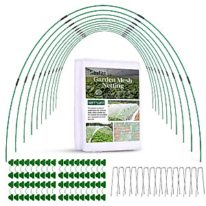 Kesfitt Garden Netting Kit,10x33FT Ultra Fine Mesh Bird Netting for Garden Protection with 10PCS Hoops & 15PCS Stakes & 36PCS Clips,Insect Netting Pest Barrier Row Cover for Vegetable Fruits Flowers