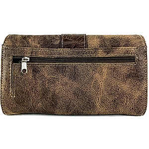 Zelris Western Country Floral Buckle Crossbody Trifold Fold Wallet (Brown)