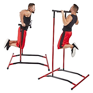 KDFJ 330LBS Pull Up Bar Free Standing Dip Station, Portable Power Tower Multi-Station for Home Gym Fitness Equipment with Storage Bag-Balck red