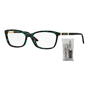 Versace VE3186 5076 54M Green Havana Transparent Cateye Eyeglasses For Women+ BUNDLE With Designer iWear Eyewear Kit
