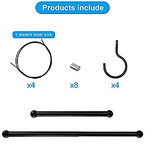 2 Pieces Hanging Closet Rod, Adjustable Width and Height, Clothes Hanging Bar Closet Organizer Rod Double Closet Rod Poles for Hanging Clothes Indoor Outdoor Closet Space-Saving (Black)