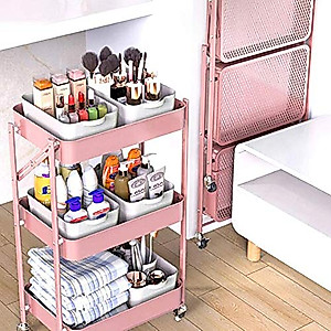 ATAAY Storage Trolley Rolling Trolley Storage Rack Utility Rack Tier Metal Debris Trolley Kitchen Storage/Pink