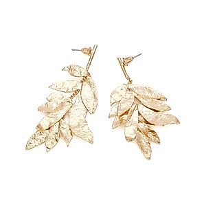Golden Leaf Cluster Earrings for Women, Golden Leaf Chandelier Earrings, Gold Tree Leaf Statement Dangle Earrings Hypoallergenic, Cute Leaf Plant Drop Earrings, Flower Floral Leaf Bohemian Earrings