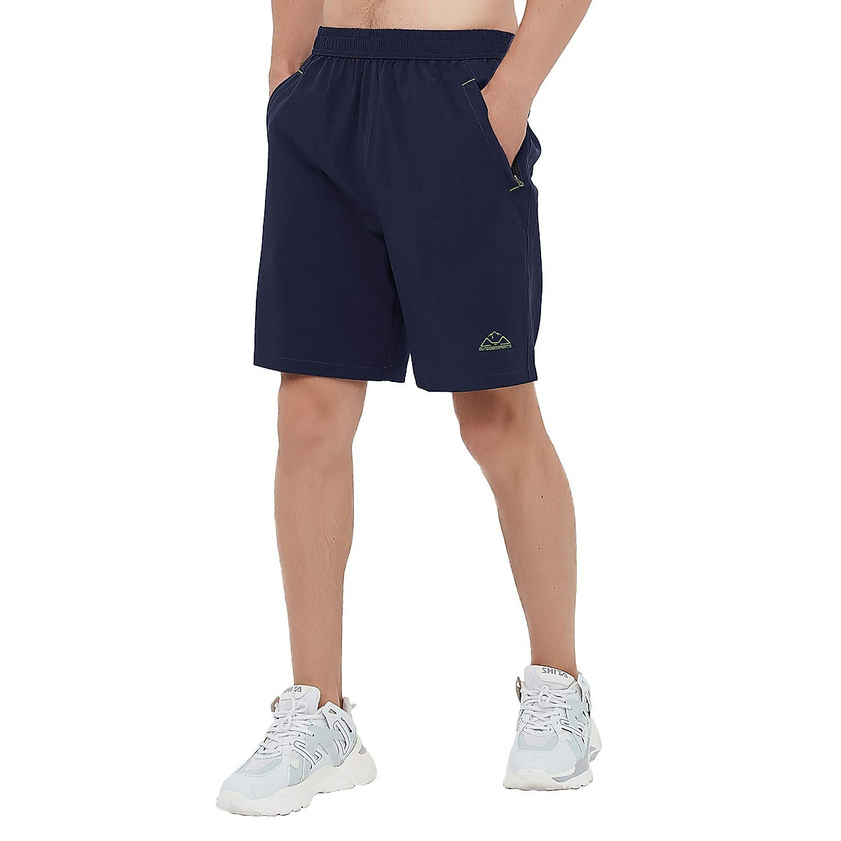 Rdruko Men's Outdoor Running Shorts Quick Dry Lightweight 7" Hiking Shorts with Zip Pockets(Navy, US XL)