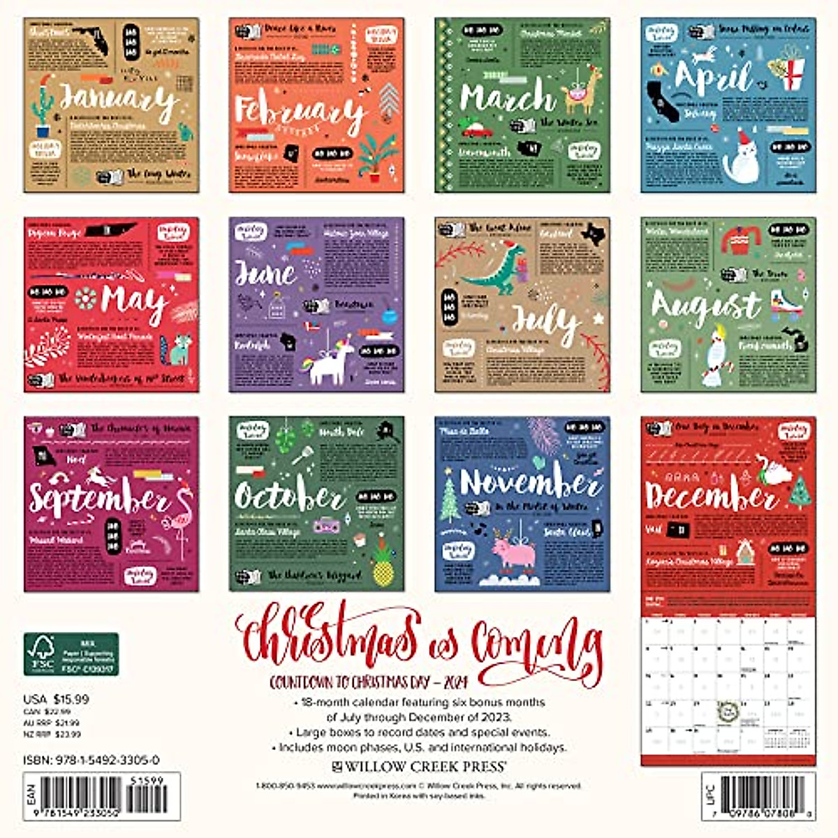 Willow Creek Press Christmas is Coming Monthly 2024 Wall Calendar (12" x 12")