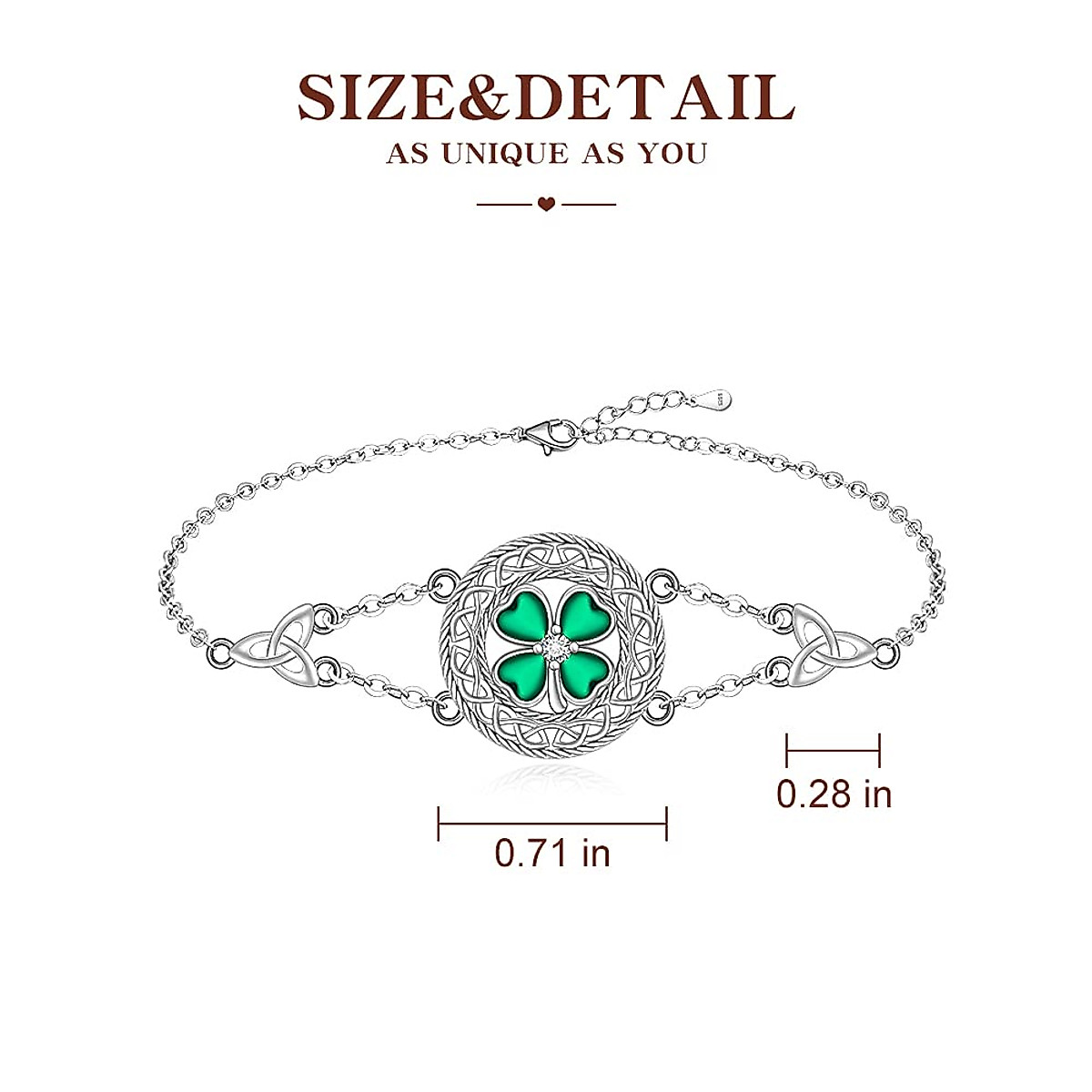 Shamrock Four Leaf Clover Bracelet for Women St Patricks Day Bracelet Sterling Silver Celtic Knot Irish Green 4 Leaf Clover Shamrock Bracelets Jewelry Charm Good Luck Gifts
