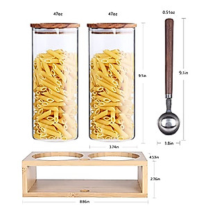 KKC HOME ACCENTS Airtight Glass Coffee Sugar Storage Containers with Wooden Lids and Scoops,Air Tight Sealed Glass Canisters with Spoons for Coffee,Loose Tea,Flour,Sugar,Grains,Oatmeal,47 Fl oz