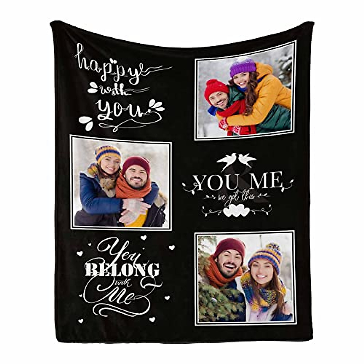 D-Story Custom Blanket with Photo Text Personalized Bedding Throw Blankets Customized Flannel Fleece Blankets for Family Birthday Wedding Gift Fits Couch Sofa Bedroom Living Room 80x60in