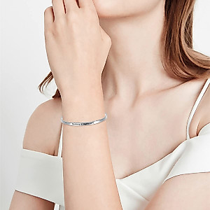 PDTJMTG Personalized Bracelet for Women Sterling Silver Custom Text Bangle (Silver (White gold plated copper))