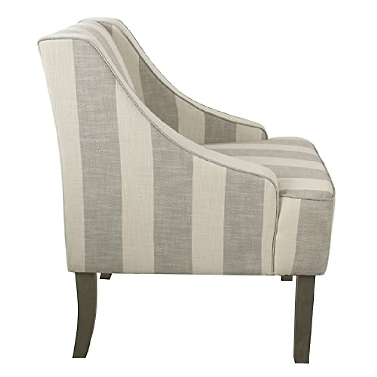 HomePop Velvet Swoop Arm Accent Chair, Grey Awning Stripe