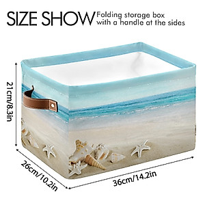 FZDXZJJ Beach Starfish Storage Basket Bins, Ocean Seashell Decorative Baskets Storage Box Collapsible Storage Cubes Organizer with Handles for Nursery Shelf Closet Office Home Bedroom, 2 Pack