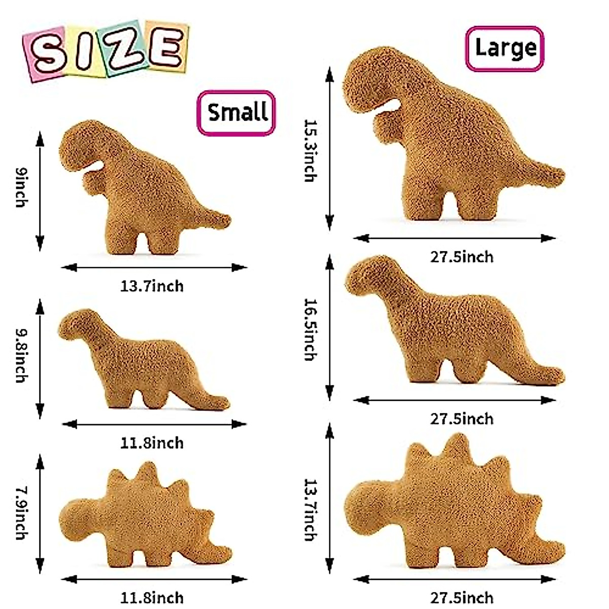 SNOWOLF 27.5" Cute Dino Nugget Pillow Soft Squishy Dinosaur Chicken Nugget Pillow Plush Toy for Decorations (Can't Stand Still), Creative Gift Ideas for Boys Girls Easter Birthday (Brontosaurus)