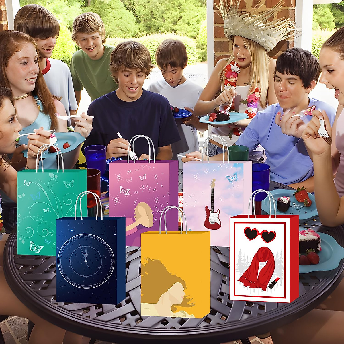 SNABETNA Singer Music Paper Bags Birthday Party Decorations 10pcs Goodies Bags,Singer Themed Party Paper Bags With 10 Styles, Double Sided Music Style Paper Bags Boys Girls Birthday Party Favors