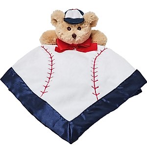 Bearington Baby Lil’ Slugger Snuggler, 15 Inch Baseball Plush Stuffed Animal Teddy Bear Security Blanket Lovey for Babies