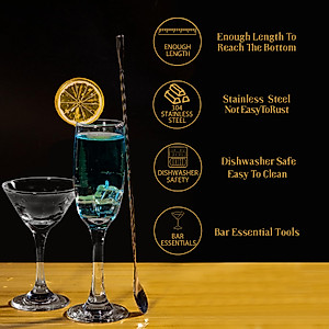 Ortarco 12 Inch Stainless Steel Bar Spoon for Cocktail Mixing with Spiral Handle Silver