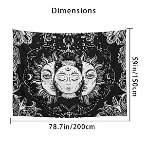 ARFBEAR Sun and Moon Tapestry, Sun with Stars Psychedelic Popular Mystic Wall Hanging Tapestry for bedroom aesthetic Black and White Beach Blanket (medium-59 x 51 in)