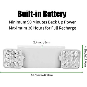 AKT LIGHTING Commercial Emergency Light, UL Certified, White Emergency Light Fixture with 2 LED Square Heads Adjustable & Backup Batteries Exit Lighting