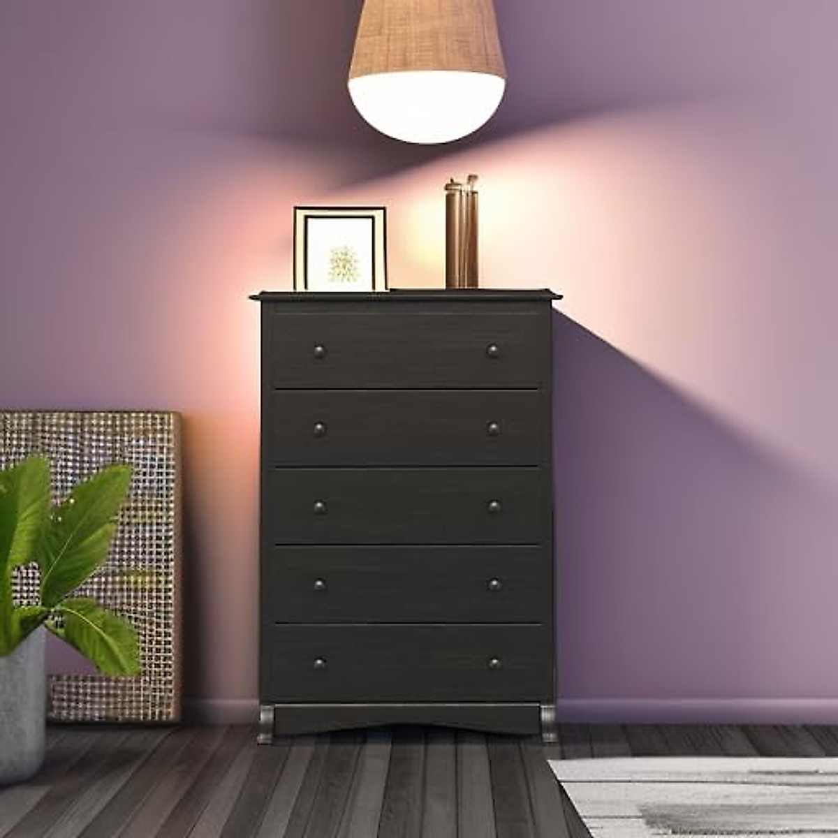 Prepac Sonoma Traditional 5-Drawer Tall Dresser for Bedroom, Functional Bedroom Dresser Chest of Drawers 17.75" D x 31.5" W x 44.75" H, Washed Black
