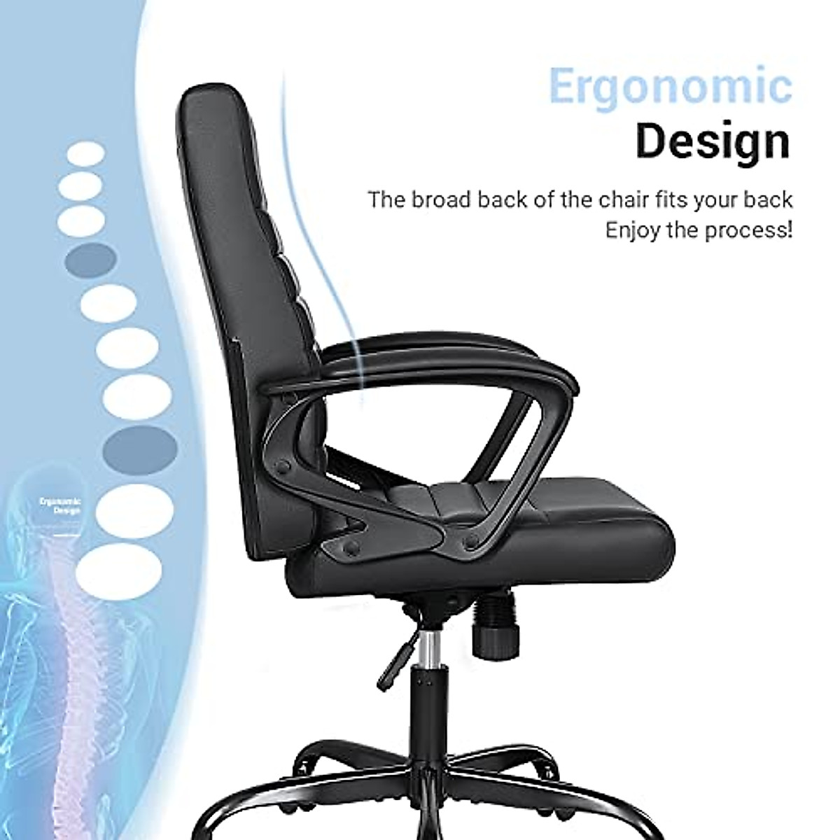 Furmax Mid Back Ribbed Desk Chair PU Leather Executive Office Chair Swivel Computer Chair with Soft Padded Arms