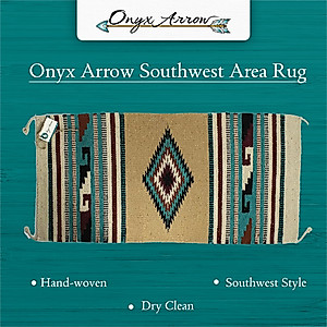 Onyx Arrow Boho Southwest Area Rug - Center Diamond Design - Washable Boho Rug - Southwestern Carpet Runner - Ideal for Living Room and Bedroom Decor - Bohemian Farmhouse Rug - 20x40 - Tan/Turquoise