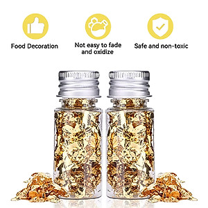 Serlium Edible Gold Leaf, Gold Leaf Cake Decoration Gold Flakes Food Gold Foil Decoration Baking Gold Foil Decor Chocolates Decor Gold Leaf Sheets for Cooking Dessert Decoration Crafts Makeup (2Pcs)