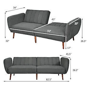 POWERSTONE Futon Sofa Bed - Convertible Sofa Couch Sleeper Foam Cushion Sofa Futon with Armrest and Wooden Legs Home Recliner for Living Room, Apartment 82.5”, Yellow