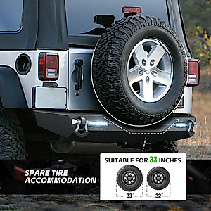 EYOUHZ Rear Bumper Compatible with 2007-2018 Jeep Wrangler JK JKU Unlimited Rock Crawler Rear Bumper Built-in 2" Hitch Receiver, D-Rings and 2 x 18W LED Lights for 2/4 Doors (Textured Black)