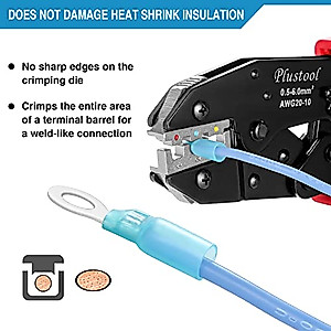 Plustool Crimping Tool for Heat Shrink Connectors AWG22-10, Ratcheting Wire Terminal Crimper - Crimping Pliers - Electrical Crimping Tool