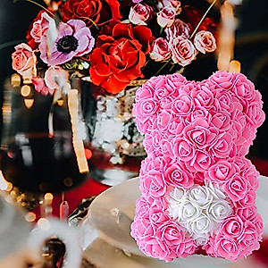 U UQUI Rose Bear Gifts for Her, Flower Bear Rose Teddy Bear with Box Lights Necklace Balloon Card, Cute Romantic I Love You Anniversary Birthday Gifts & Decorations