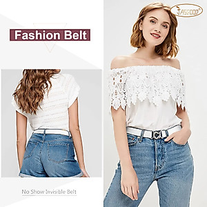 JASGOOD Womens Invisible Belt Comfortable Elastic Adjustable No Show Web Belt Stretchy Belt, J-White,Suit for US Size 0-14