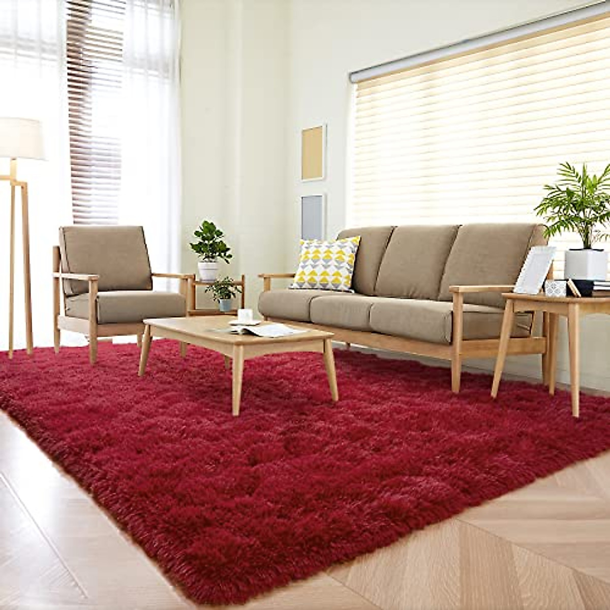 DETUM Wine Red Runner Rug 2' X 6' Fluffy Burgundy Area Rugs for Bedroom Bedside Soft Living Room Shag Rugs Hallyway Entryway 24 x 72 Inch Room Decor