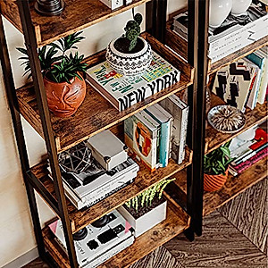 IRONCK Industrial Bookshelves 5-Tier Ladder Shelf, Storage Shelves Rack Shelf Unit, Wood Look Accent Furniture Metal Frame for Home Office, Bathroom, Living Room