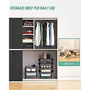 Moweallarge Shoe Rack 17-22 Pairs Stackable 5-Tier Shoes Rack Upgrade Compact Free Standing Shoes Rack with 6-Side Pockets for Small Narrow Space Closet Entryway Dorm Hallway