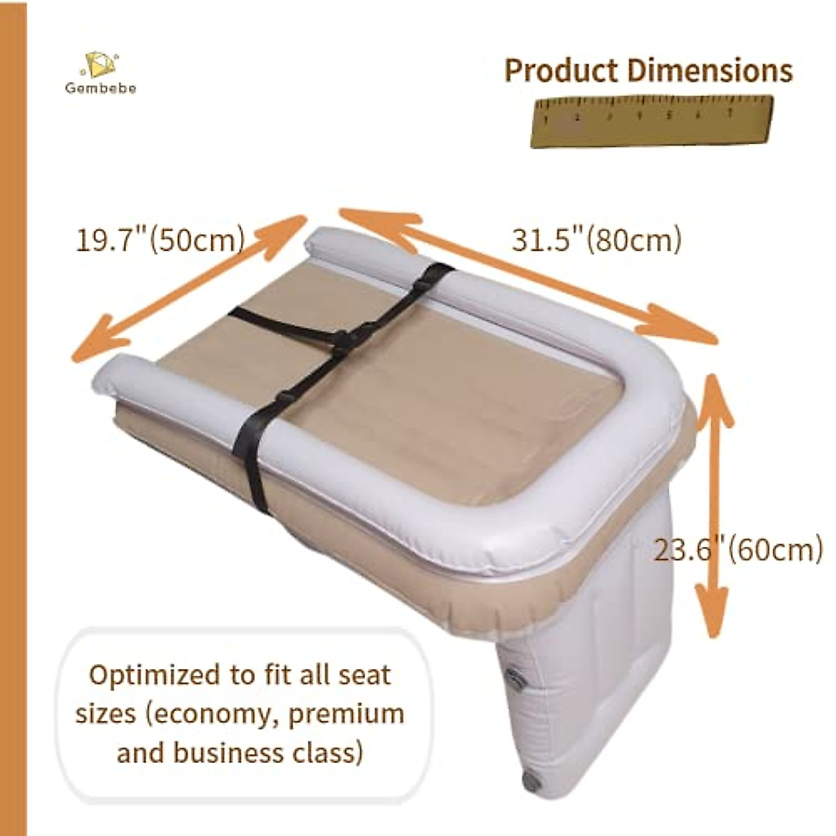 Gembebe Inflatable Airplane Travel Bed | Hand Pump, Seat Belt and Carry Bag Included | Perfect for Traveling | Safe to Use Kids Toddler| Bpa Free