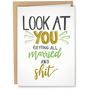 Sleazy Greetings Funny Wedding Card For Marriage Engagement - Adult Humor Dirty Wedding Congratulations Card (Married And Shit)