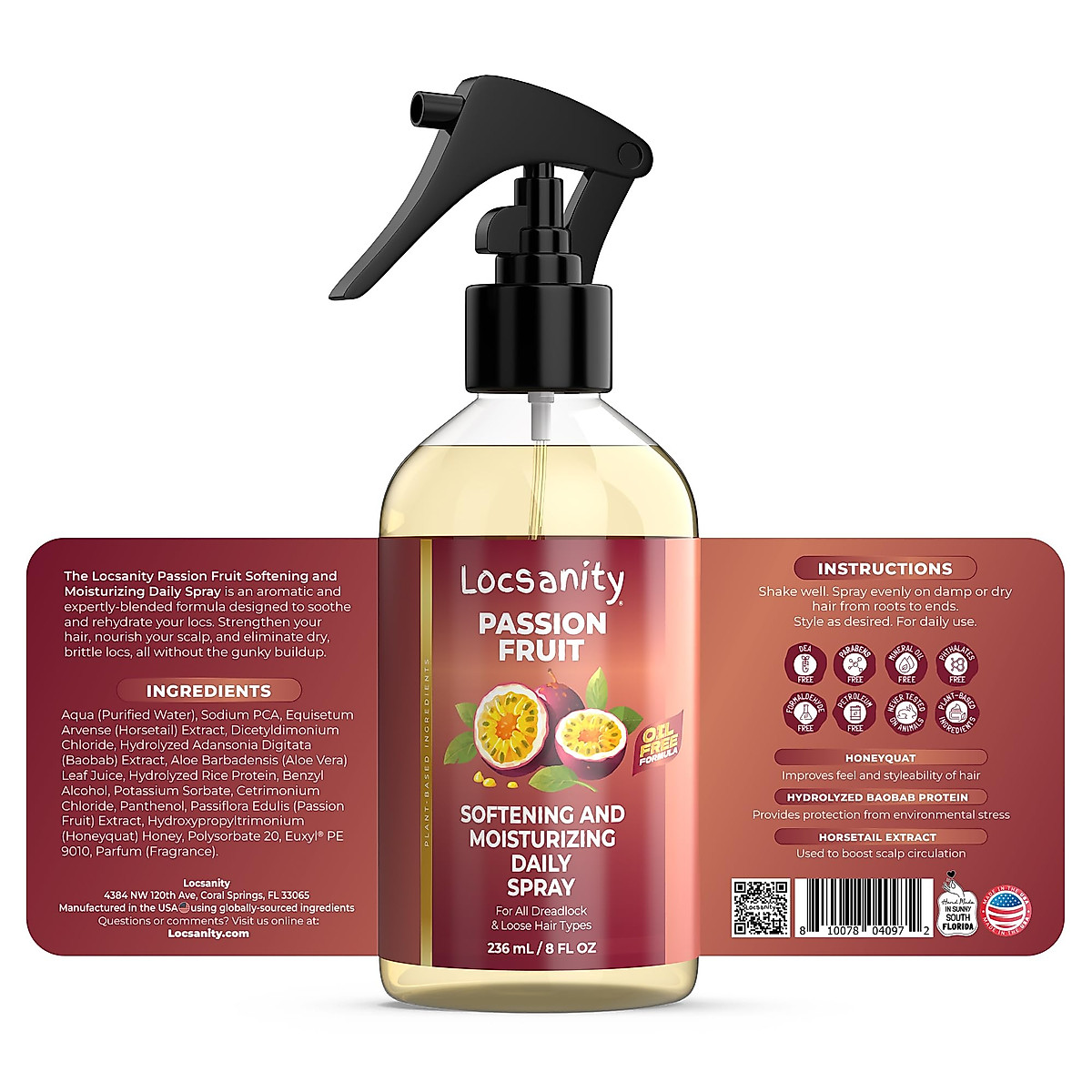 Locsanity Daily Moisturizing Spray for Dull, Dry Locs – Passion Fruit Hair and Scalp Moisturizer for Dreadlocks, Sisterlocks, Microlocks, Braids to Control Oil and Frizz (8 fl oz)